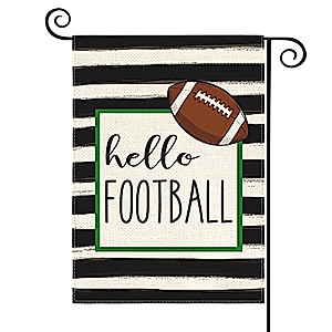 AVOIN Watercolor Stripes Hello Football Garden Flag Vertical Double Sided, Holiday Party Sports Yard Outdoor Decoration 12.5 x 18 Inch