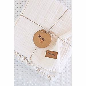 BROSS 100% Cotton Unisex Baby Blanket, 4-Layers, 110 * 120 cm, Swaddle Blanket for Newborn Babies, Soft Silky Blanket for Babies, Newborn Receiving Blanket, Baby Muslin Blanket Soft (Ecru)