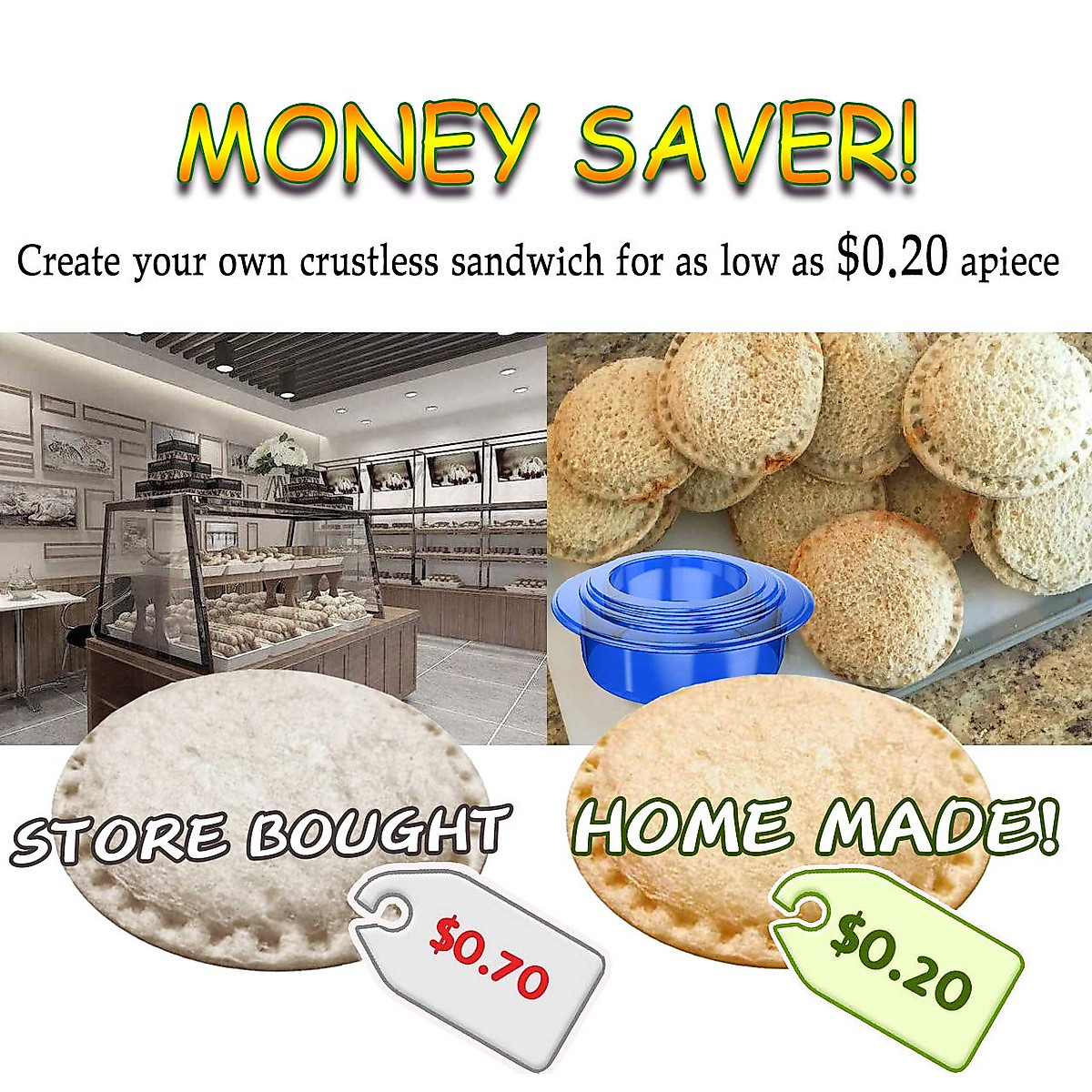 Sandwich Cutters Sealers Set Uncrustables Sandwich Cookie Bread Pancake Maker Perfect for Kids Lunchbox and Bento Box (BLUE) …