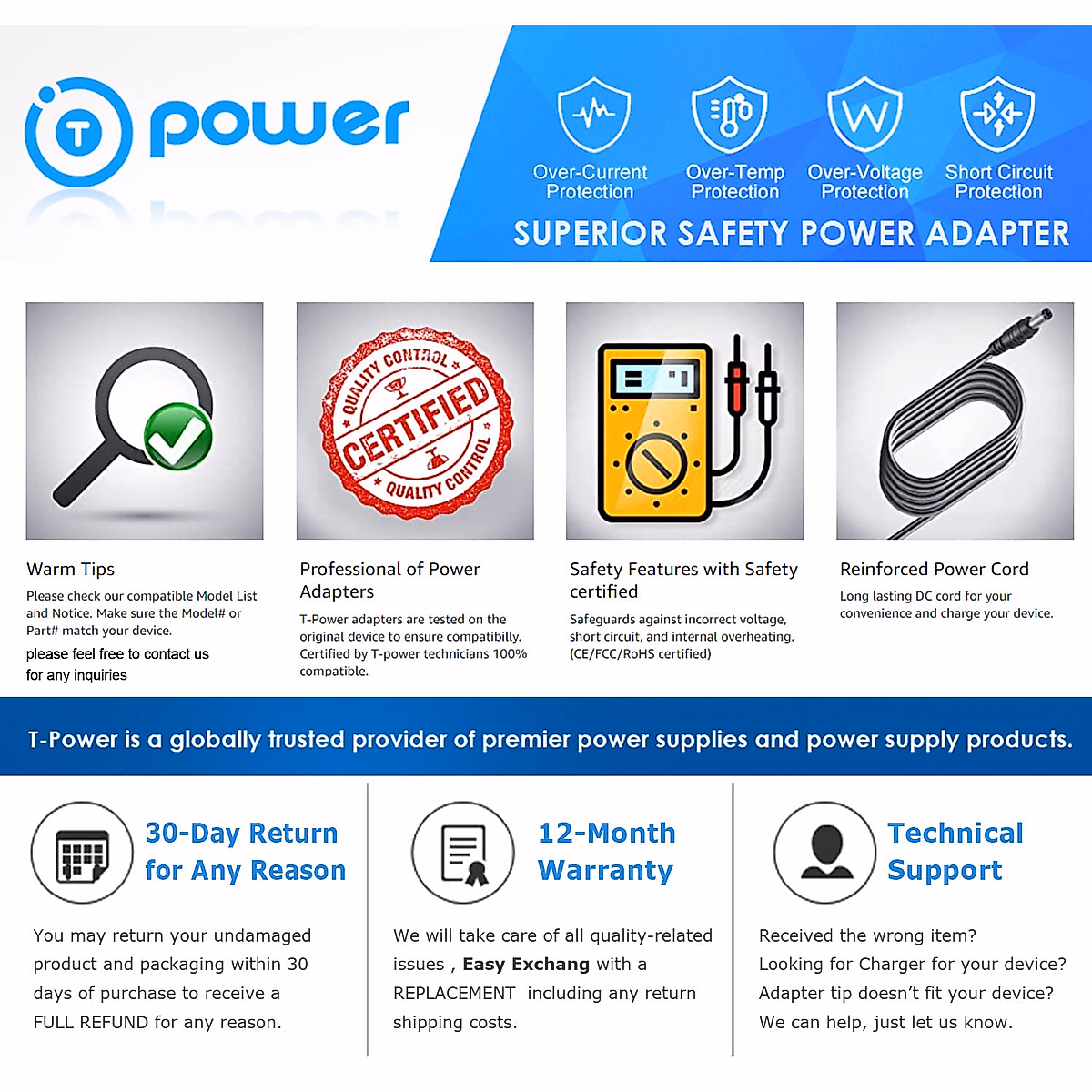 T-Power 12V Charger for Logitech UE 984-000304 984-000181 Boombox S715i S7151 Portable iPod,iPhone Speaker Dock EFS02401200200UL 534-000502 984-000134 Power Supply Ac Dc Adapter