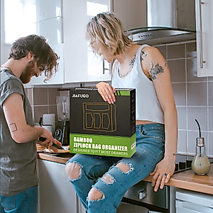 JIAFUEO Ziplock Bag Organizer, Bamboo Ziplock Bag Organizer Dispenser for Kitchen Drawer Retro Durable Closed Sandwich Snack Food Plastic Bag Organizer Holder