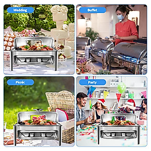 Umisu 13 QT Roll Top Chafing Dish Buffet Set, Stainless Steel Food Warmer with Perspective Window for Parties, Birthday, Hotels and Weddings,1 Full&2 Half&3 Third Size Food Pan and 1 Water Pan