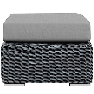 Modway Summon Wicker Rattan Outdoor Patio Sunbrella Square Ottoman in Canvas Gray