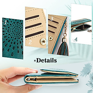 APHISON Small Wallet for Women, Sunflower RFID Wallet Women Leather Womens Wallet Cute Compact Bifold Wallets Zipper Tassel Coin Purse ID Card Holder Peacock Blue