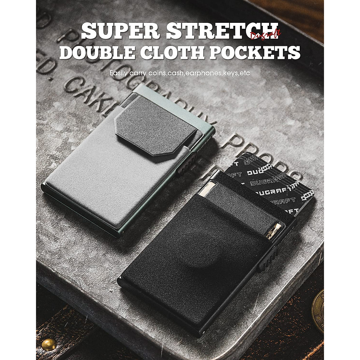 DUGRAFT Credit Card Holder with Money Pocket Mens Minimalist Slim Aluminum Metal Pop Up Wallet for Men RFID Blocking Business Card Holder with Gift Box, Holds 5-7 Cards and Cash, Black