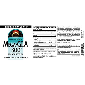 Source Naturals Mega-GLA 300 - Borage Seed Oil That Is Hexane-Free - 120 Softgels