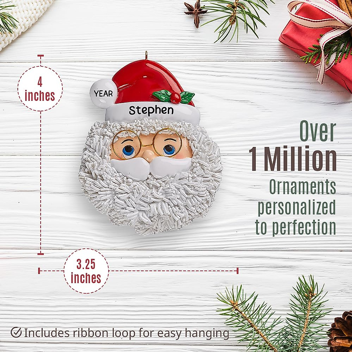 Santa Claus Personalized Christmas Ornaments 2023 - Fast & Free 24h Customization – Santa Face Christmas Decorations with Name - Comes Gift-Wrapped