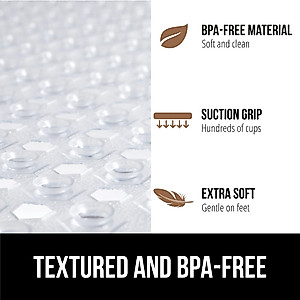 Gorilla Grip Patented Shower Stall Mat, 21x21, Machine Washable, Square Bathroom Bath Tub Mats for Stand up Showers and Small Bathtubs, Drain Holes Keep Floor Clean, Suction Cups, Soft on Feet, Clear