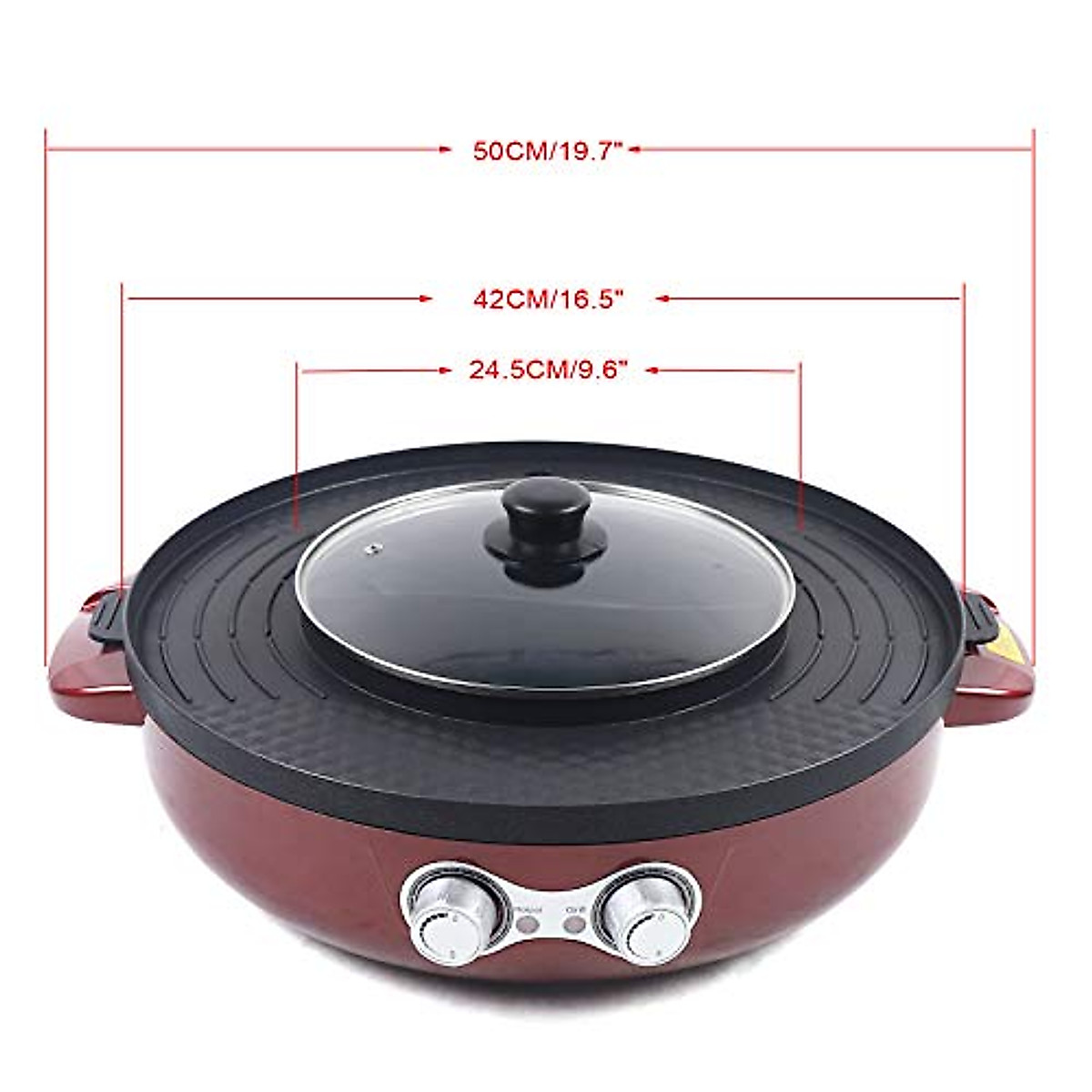 Household Electric Grill,2 in 1 Smokeless BBQ Grill & Shabu Shabu Hot Pot,Independent Temperature Control,Hot Pot with Grill for 2-5 People Family Gathering