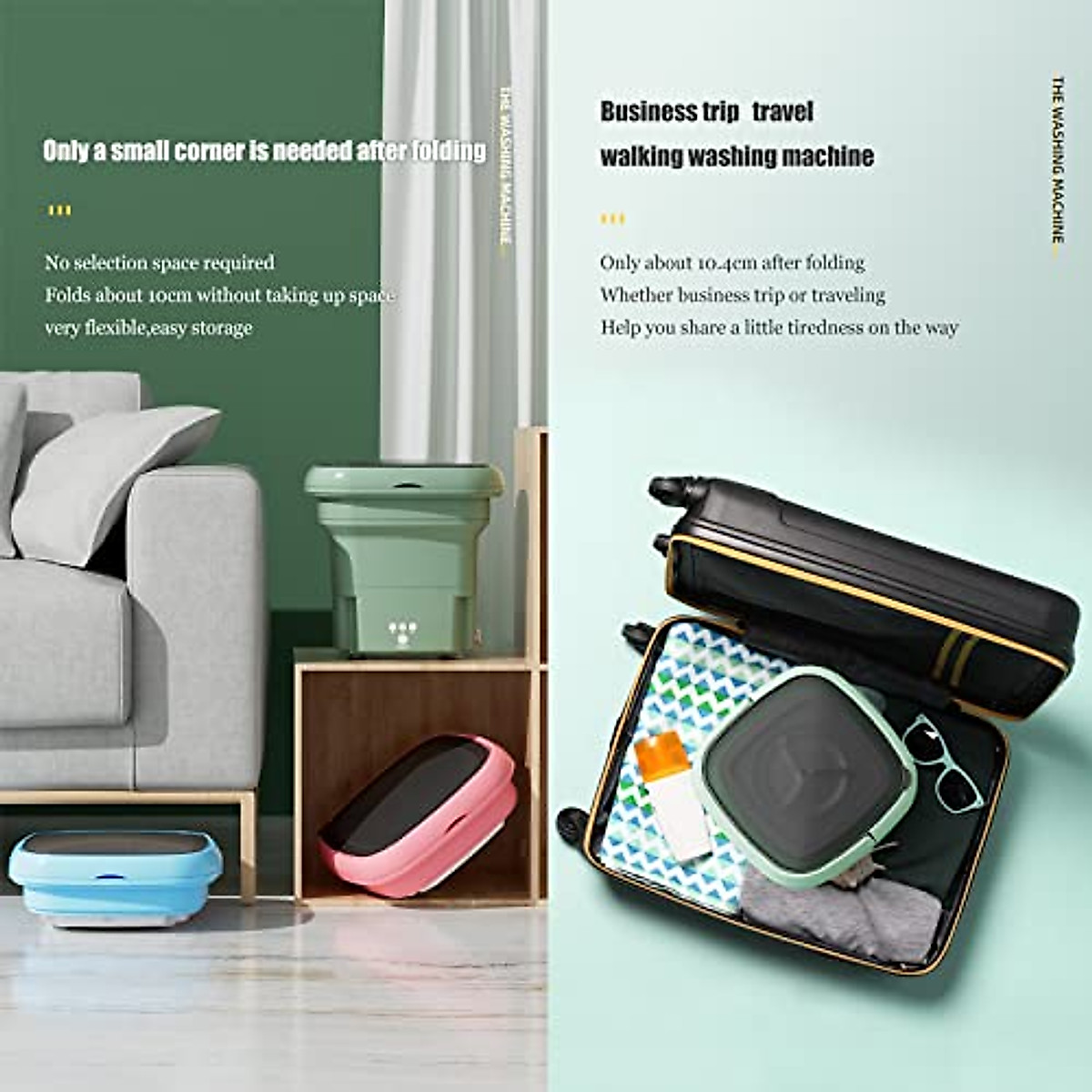 Portable Washing Machine Lightweight Underwear Washer,Mini Foldable Washer with Spin Dryer,Bucket Automatic for Baby Clothes, Socks, Towels, Great for Travel, Apartment (Color : PINK2)