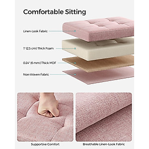 SONGMICS Small Folding Storage Ottoman, Foot Rest Stool, 12.2 x 16.1 x 12.2 Inches, 286 lb Load Capacity, for Living Room, Bedroom, Home Office, Dorm, Jelly Pink ULSF102R01