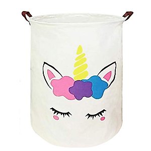 KUNRO Large Sized Laundry Basket Hamper Bag Toy Storage Box Waterproof Coating Organizer Bin for Nursery Clothes (Flower unicorn)