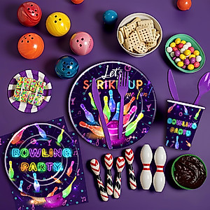 YJRJSC Bowling Birthday Party Supplies - Bowling Party Decorations Tableware, Paper Plate, Cup, Napkin, Fork, Strike Up Some Fun Bowling Ball Birthday Baby Shower Decorations Dinnerware | Serve 24