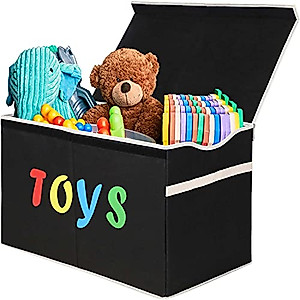 VICTOR'S Large Toy Box Chest with Lid, Collapsible Sturdy Toy Storage Organizer Boxes Bins Baskets for Kids, Boys, Girls, Nursery, Playroom, 26.8"x13.8" x16" (Black)