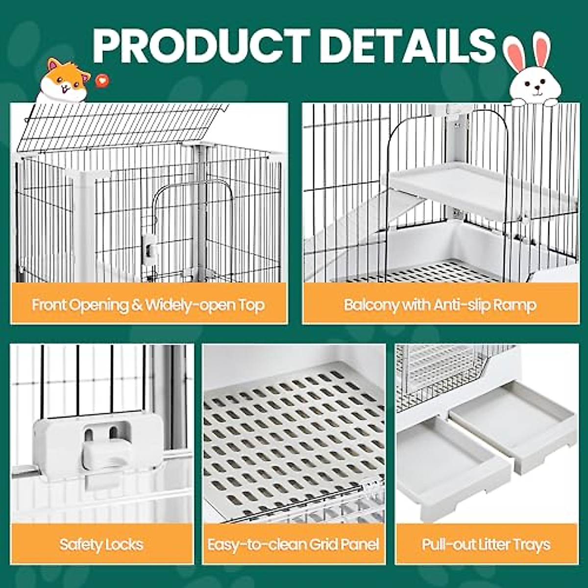 Yaheetech Rolling Small Animal Cage 4 Level Pet Cage with Open Top & Pull-Out Tray for Rabbits, Guinea Pigs, Ferrets and Chinchillas