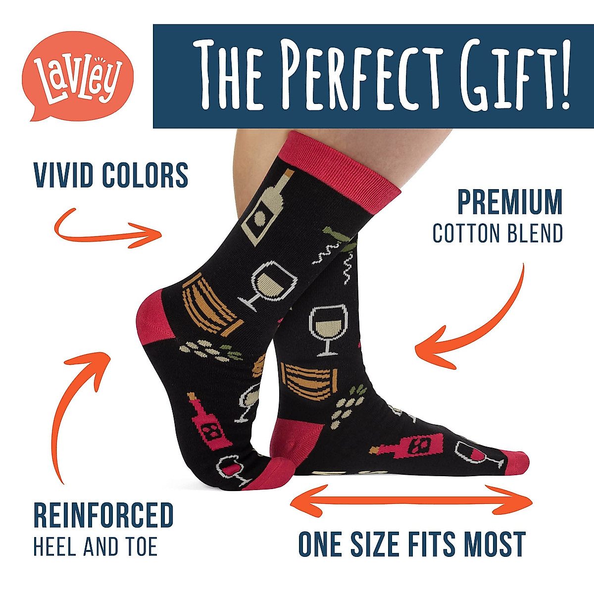 Lavley If You Can Read This, Bring Me Funny Socks - Novelty Gifts for Men, Women and Teens (US, Alpha, One Size, Regular, Regular, Bring Me Wine (Red Wine))