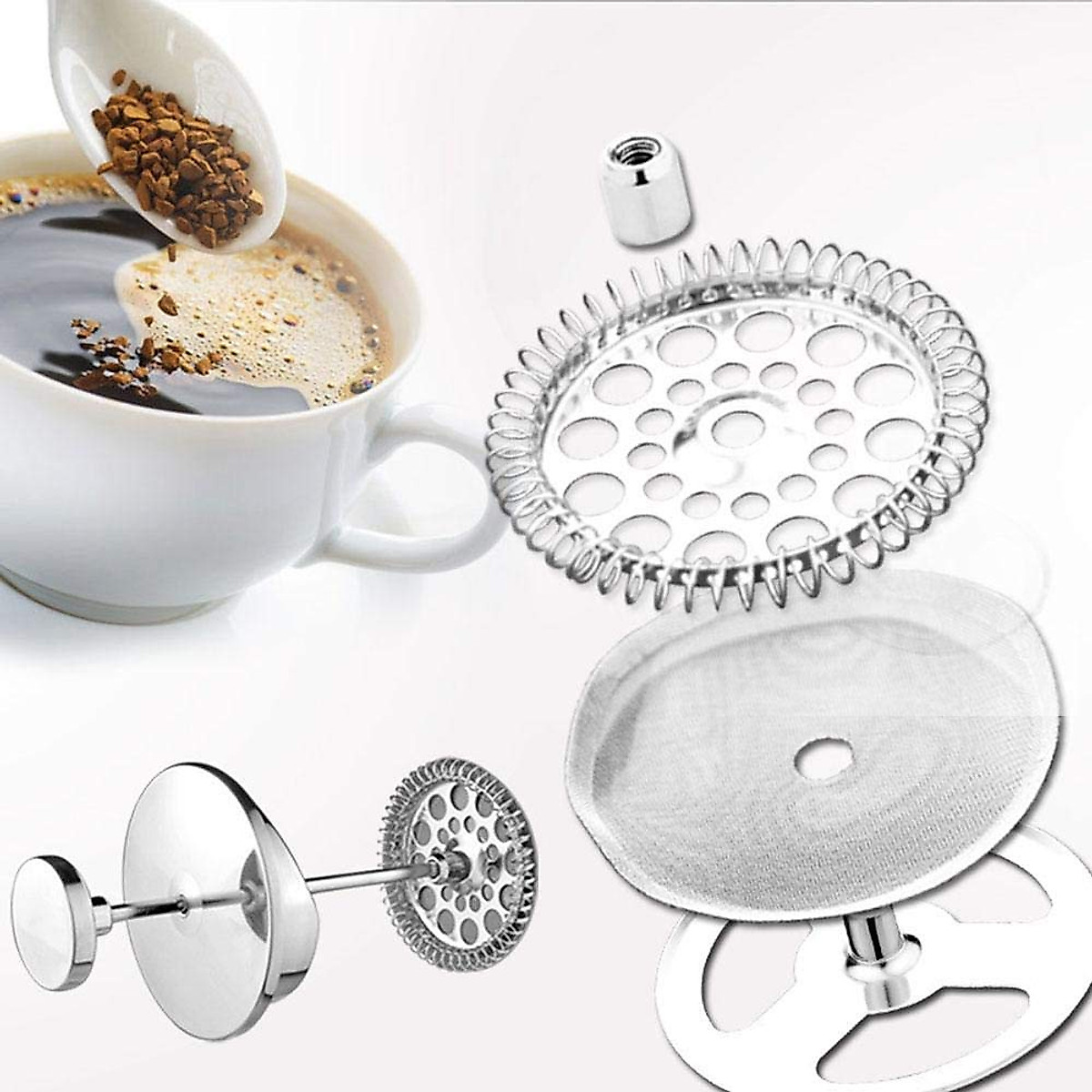 Meelio 6 Pieces French Press Replacement Filters Mesh Filters Replacement, Stainless Steel French Press Replacement Screen for 12 oz / 350 ml / 1 Cup French Press Coffee Makers and Tea Machines