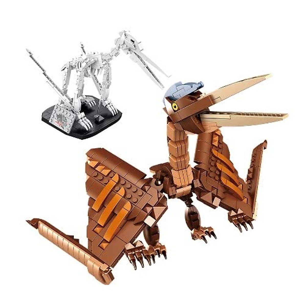 General Jim's Dinosaur Set Pterodactyl and Fossil with Display Stand 2 in 1 Posable Building Blocks Toy Bricks Set - for Teens and Adults