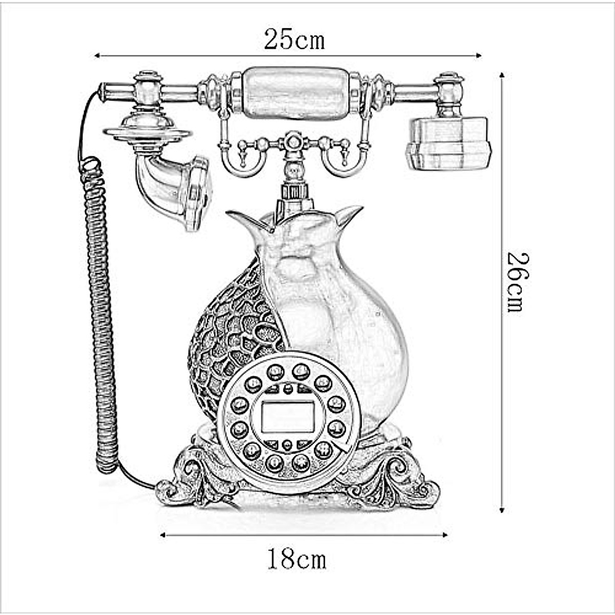 Telephone High-end Retro Telephone Family Living Room Study landline Business Office Fixed Telephone 182625cm (Color : Brown) (Gold)