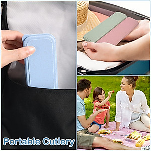 Yahenda 28 Sets Reusable Travel Utensils Set with Case Wheat Straw Cutlery Portable Spoon Knife Fork Tableware Set Lunch Box Bulk for Operation Christmas Adults Kids Travel Picnic(Pastel Color)