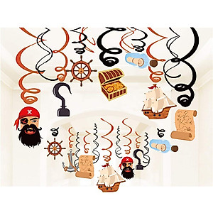 Kristin Paradise 30Ct Pirate Hanging Swirl Decorations, Pirates of the Caribbean Party Supplies, Birthday Theme Decor for Boy Girl Baby Shower, 1st Bday Favors Idea