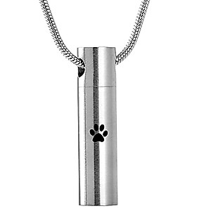 MYPOWER Stainless Steel Cylinder Urn Pendant Necklaces for Ashes Dog Pet Paw Print-Cremation Jewelry Keepsake Memorial