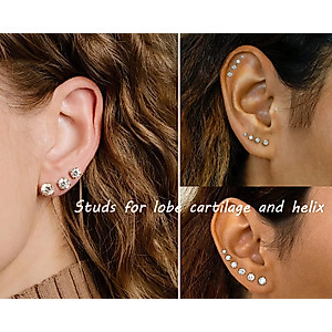 7 Pairs Flat Back Stud Earrings Set for Women, Hypoallergenic Surgical Steel Cubic Zirconia Earrings Studs for Lobe Cartilage Helix (2-8MM)