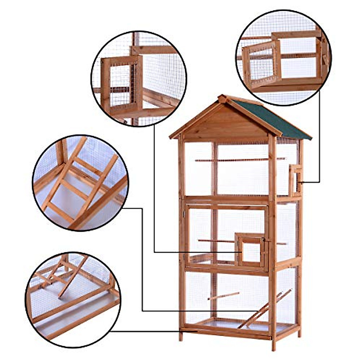 MCombo 70 inch Outdoor Aviary Bird Cage Wooden Vertical Play House Pet Parrot Cages with Stand 6011-0011L
