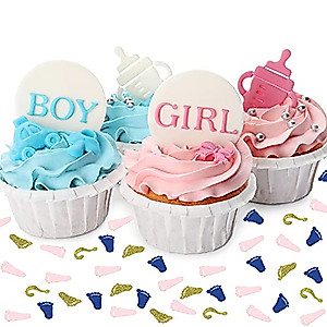 Gender Reveal Confetti for Baby Shower Baby Footprint Confetti Foot Print Question Mark Baby Sprinkles Decorations for Birthday Party Wedding Table Supplies, Pink, Gold, Dark Blue (200 Pieces)