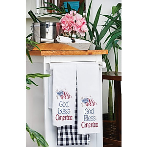 C&F Home God Bless America Flour Sack Kitchen Patriotic Red White Blue American Fourth of July Memorial Labor Day Towel Decor Decoration U.S.A. Independence Day Memorial Day Americana 18" x 27" White