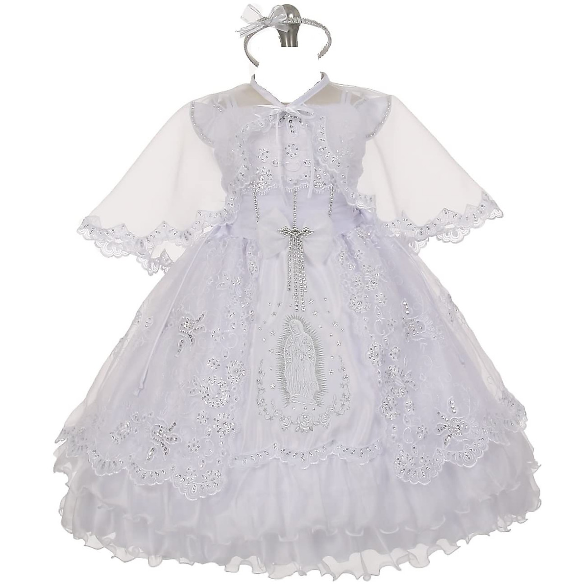 BluNight Collection Virgin Mary Embroidery Off Shoulder Baby Infant Girl Baptism Christening Dress (TR40K1) White 0
