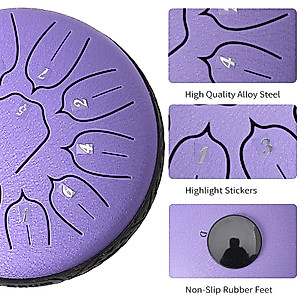 Steel Tongue Drum, Ubblove Handpan Drum 11 Notes 6 inch Percussion Instruments with Mallets Bag for Meditation Musical Education Concert Party Gifts - Purple