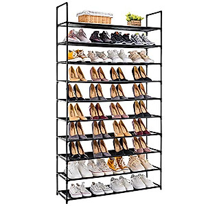 Apicizon 10 Tiers Shoe Rack, 50 Pairs Shoe Storage Organizer, Non-Woven Fabric Metal Shoe Shelf Tower, Shoe Rack Organizer for Closet/Entryway/Garage, Black