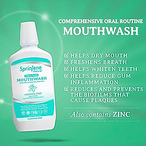 Sprinjene Fluoride Free Mouthwash Alcohol Free for Fresh Breath, Gum Health, Dry Mouth & Whitening Teeth with Black Seed Oil & Zinc - SLS Free, Toxic Free Vegan, Gluten Free, Kosher, Halal (Natural)