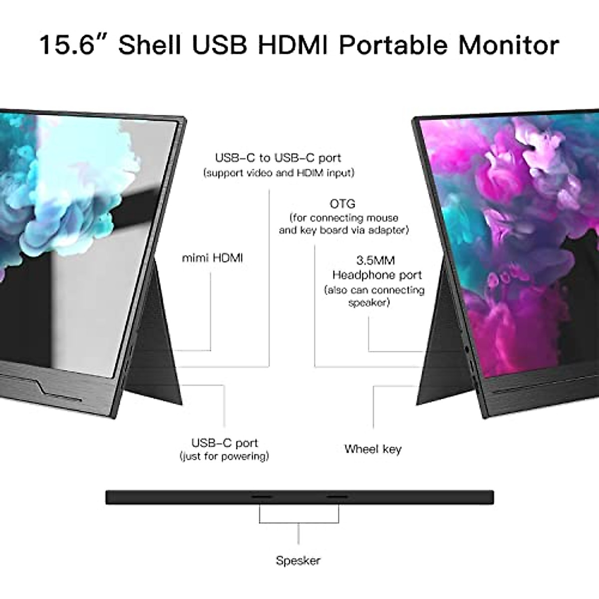 Portable Monitor 1920x1080 Display 15.6-inch Super Thin IPS Gaming Screen USB-C for Laptop Computer Mac Phone HDMI,PS4 Xbox,Nintendo,Raspberry pi, with Leather Case