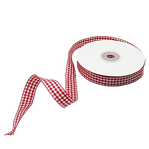 Red and White Gingham Ribbon, 5/8" x 25Yd Roll Picnic Craft Ribbon Red Buffalo Ribbon for Crafts Hair Accessories Craft and Christmas Gift Wrapping,5/8 Inch Polyester Woven Edge +60" Tape Measurement