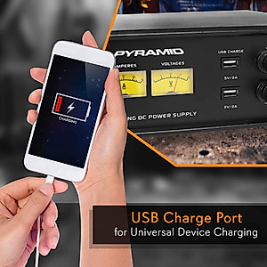 Pyramid PSV500 Universal Compact 50 Amp Adjustable 12 to 15 Volts Output Home Bench Power Converter Supply, with 2 USB Ports and Overload Protection