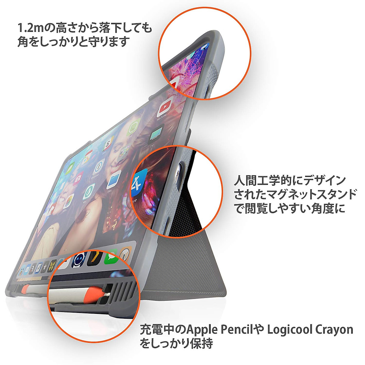 STM Dux Plus Duo Ultra-Protective Case for Apple iPad 9th/8th/7th Gen - Polycarbonate & Rubber Bracket, Clear Back, Water-Resistant, Magnetic Closure, Auto Wake/Sleep, Apple Pencil Holder - Black