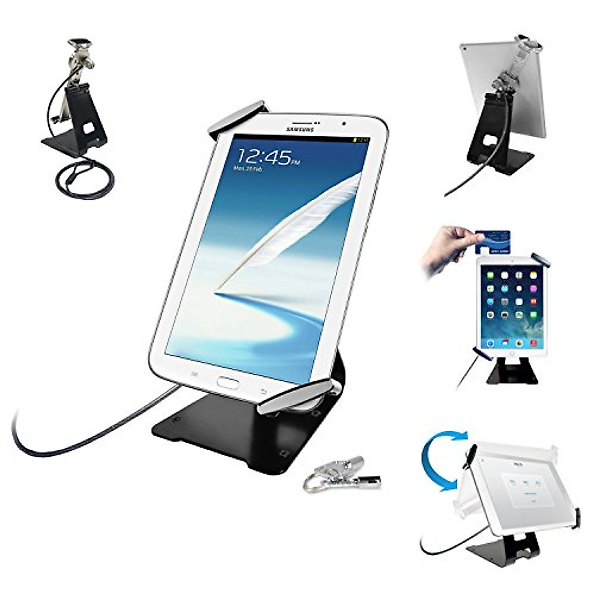Universal Tablet Holder - CTA Universal Anti-Theft Security Grip Holder with Metal Stand for Tablets iPad 10.2" (7th/ 8th/ 9th Generation), & Other 7–10" Tablets (PAD-UATGS)