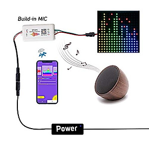 BTF-LIGHTING WS2812B WS2811 WS2813 SP107E Music Bluetooth Full Color Controller iOS/Andriod App Control Support Almost All The LED IC Chip Suit for LED Strip,Matrix Panel,Module Buli-in Mic/AUX Input