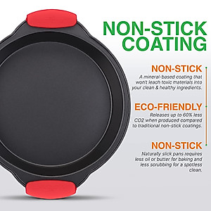 Non Stick Cake Round Pan, Deluxe Gray Carbon Steel Pan with Red Silicone Handles, Quality Metal Bakeware For Cooking & Baking Cake Loaf, Muffins & More, Compatible with Model NCSBS10S