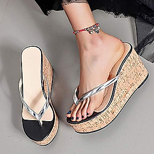 justHIGH Flip Flops for Women Black Platform Wedge Bling Sandals Casual Platforms Wedges Sandals