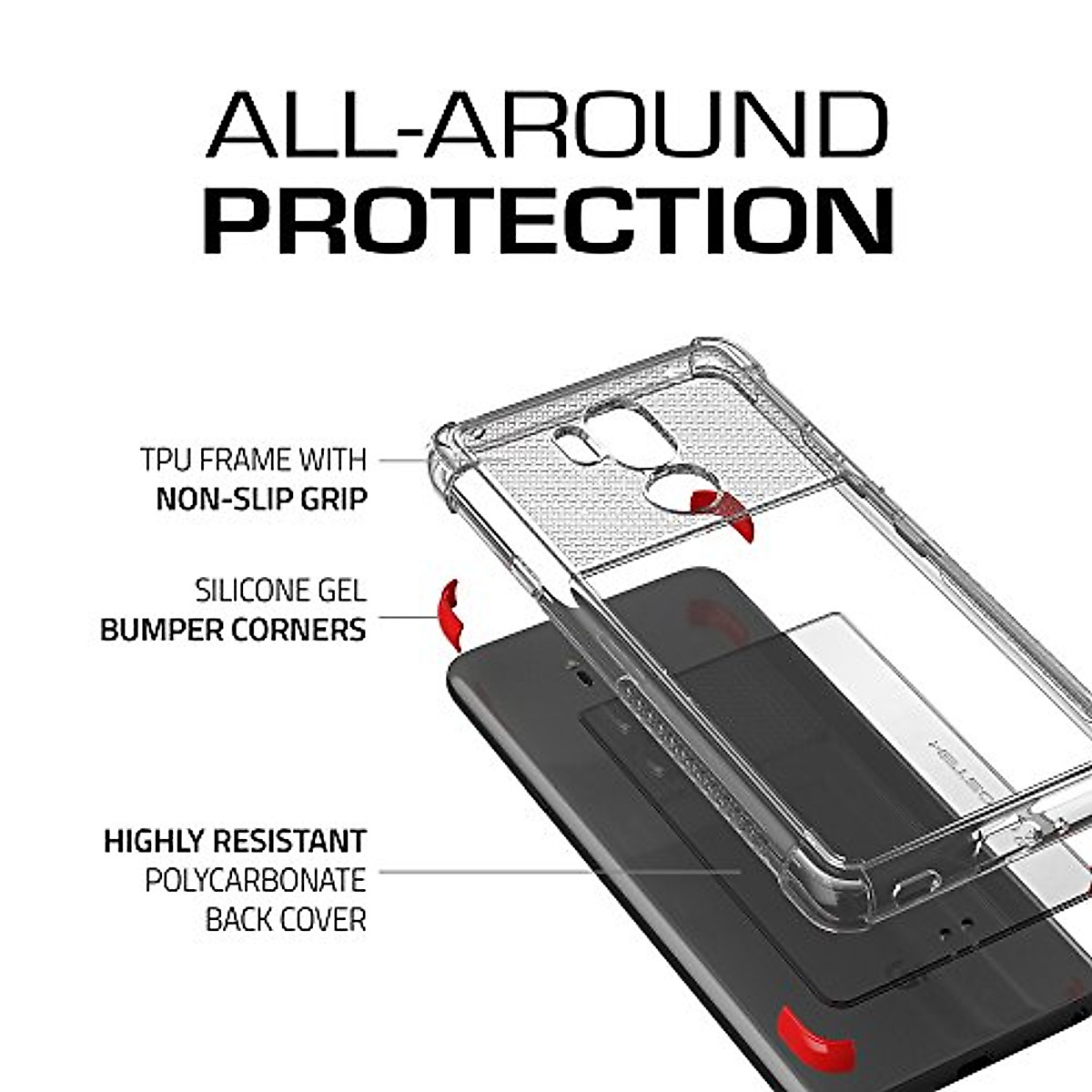 Ghostek Covert Hybrid Bumper Case Gel Corners Designed for LG G7 ThinQ - Red