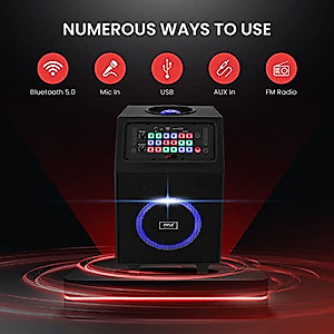 Pyle Portable Karaoke PA Speaker System - 600W 8” Rechargeable BT Speaker, TWS, Party Lights, LED Display, FM/AUX/MP3/USB/SD, Wheels - Wireless Mic, Remote Control, Tablet Holder Included - PHP18DJT
