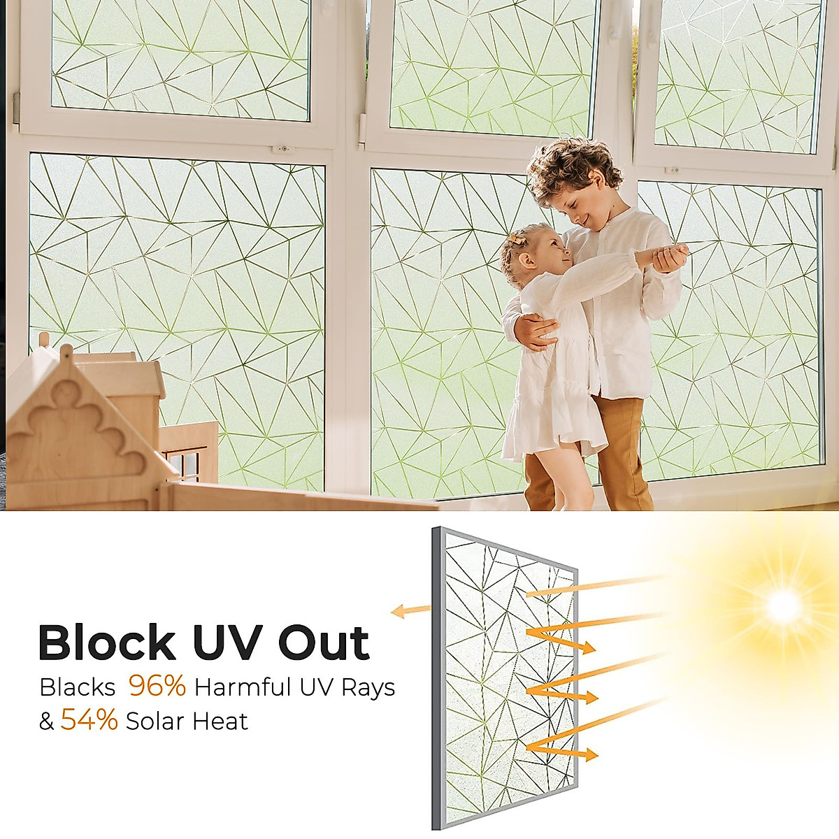 Coavas Window Privacy Film, Frosted Glass Static Cling, Decorative for Bathroom Door Covering, UV Blocking Window Cling, Non-Adhesive Vinyl Sticker, Day and Night Window Tint for Home, 23.6x393.7 Inch