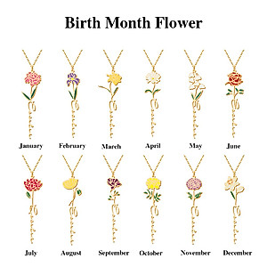 EVER2000 Birth Flower Name Necklace Personalized, Custom Engraved Floral Pendant Necklace Customized Birth Flower Pendant Necklace With Name For Women