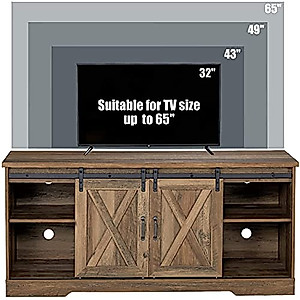 AMERLIFE TV Stand Sliding Barn Door Farmhouse Wood Entertainment Center, Storage Cabinet Table Living Room with Adjustable Shelves for TVs Up to 65", Reclaimed Barnwood