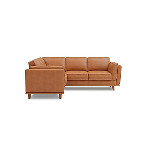 Valencia Artisan Full Leather Sofa - Pure Full Italian Nappa Leather Couch, Solid Wood Accent, Ultimate Comfort (Cognac, L-Shape Sectional)