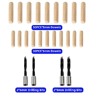 igooo Dual-Spindle Doweling Jointer DJ710, 710W 120V 60Hz, Wood Plate Dowel Joiner, 2X8mm and 2X6mm Drilling Bits, 80 Dowels