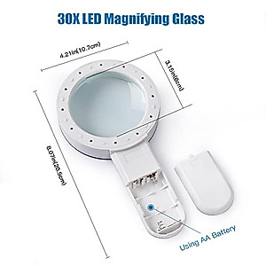 Magnifying Glass with Light, 30X Handheld Magnifying Glass, 12 LED Illuminated Lighted Magnifier for Low Vision Seniors Reading, Macular Degeneration, Soldering, Inspection, Coins, Jewelry, Exploring